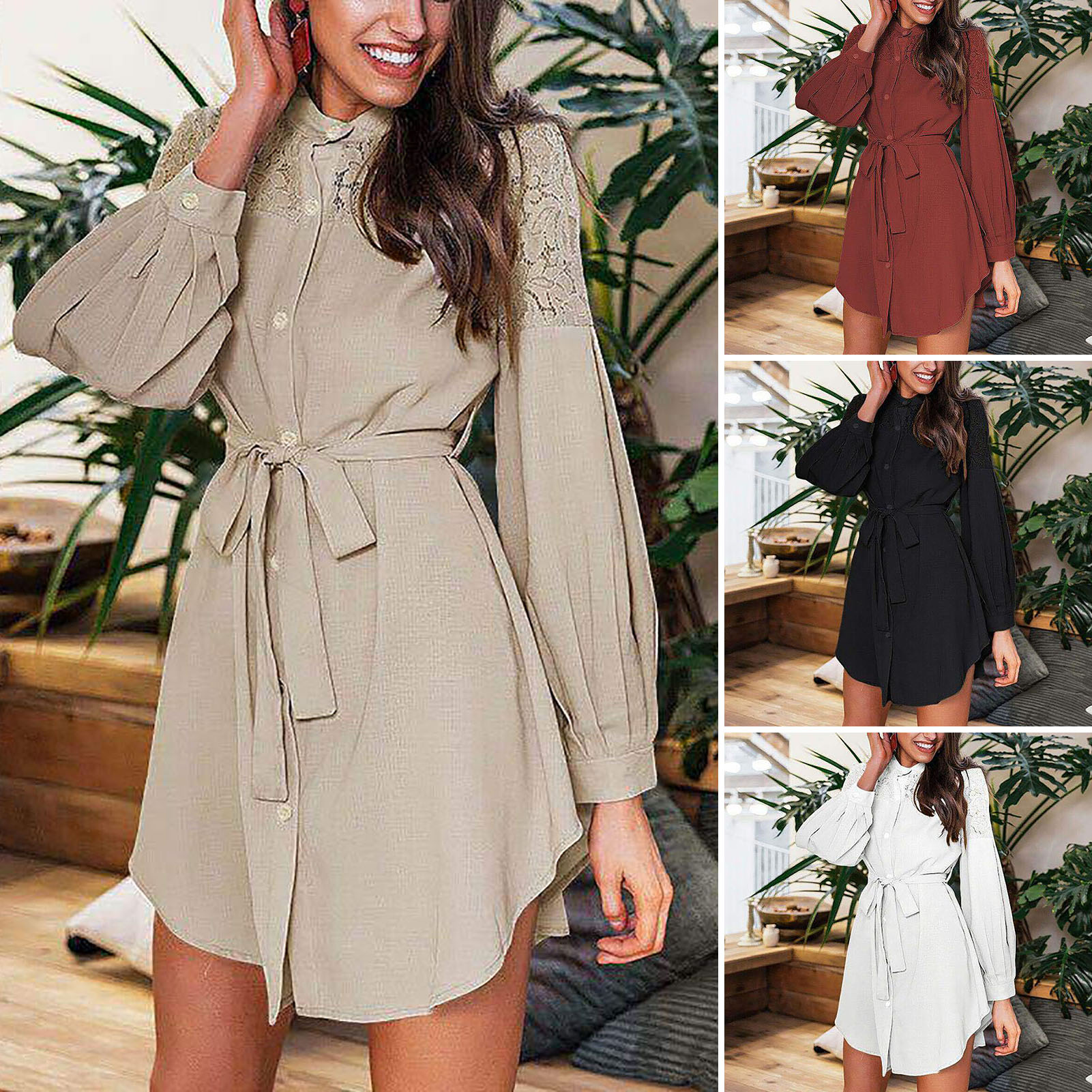 ROBE Robe élégante élégante en dentelle creuse à manches longues, mini ...